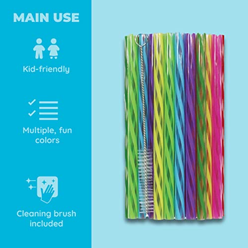 Jacent Plastic Reusable Kids Straws Plus Cleaning Brush, 6 Inch - 24 Count per Pack, 1 Pack