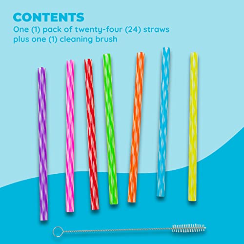 Jacent Plastic Reusable Kids Straws Plus Cleaning Brush, 6 Inch - 24 Count per Pack, 1 Pack