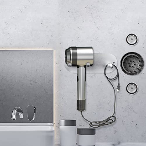 Yimerlen Hair Dryer Holder Compatible with Dyson Attachments Wall Mount Stand for Supersonic Blow Dryer Attachments (Silver, with Multifunction Hook)