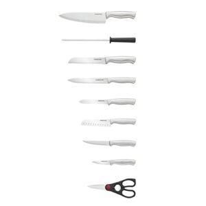 Farberware 15-Piece High-Carbon Stamped Stainless Steel Kitchen Knife Block Set with Steak Knives, Razor-Sharp Knife Set with Wood Block, Black