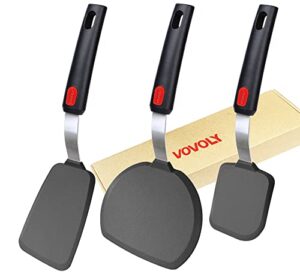 silicone spatula turner, vovoly 3-pack spatula set for nonstick cookware, bpa free rubber spatulas, heat resistant kitchen utensil, no scratch or melting, ideal for egg, cookie, crepe, burger, pancake