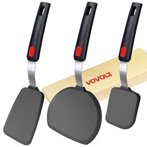 Silicone Spatula Turner, VOVOLY 3-Pack Spatula Set for Nonstick Cookware, BPA Free Rubber Spatulas, Heat Resistant Kitchen Utensil, No Scratch or Melting, Ideal for Egg, Cookie, Crepe, Burger, Pancake