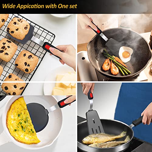 Silicone Spatula Turner, VOVOLY 3-Pack Spatula Set for Nonstick Cookware, BPA Free Rubber Spatulas, Heat Resistant Kitchen Utensil, No Scratch or Melting, Ideal for Egg, Cookie, Crepe, Burger, Pancake