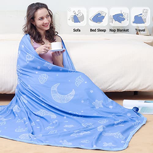 WKBEC Cooling Throw Blanket (60"x80" Twin Size) for Hot Sleepers, Arc-Chill Q-Max >0.5 Cool Fiber,100% Oeko-Tex Certified Lightweight Summer Cool Blanket for Travel/Outdoor Ultra Cold Breathable, Blue