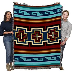 Pure Country Weavers Sarkoy Turquoise Blanket - Southwest Native American Inspired - Gift Tapestry Throw Woven from Cotton - Made in The USA (72x54)