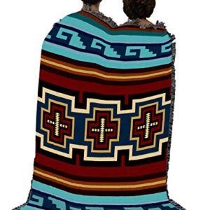 Pure Country Weavers Sarkoy Turquoise Blanket - Southwest Native American Inspired - Gift Tapestry Throw Woven from Cotton - Made in The USA (72x54)