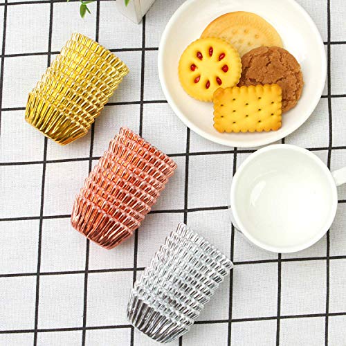 Elcoho 600 Pieces 1.25 Inch Mini Foil Metallic Cupcake Liners Muffin Paper Cases Baking Cups, Gold, Silver and Rose Gold