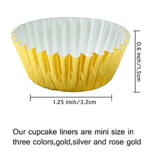 Elcoho 600 Pieces 1.25 Inch Mini Foil Metallic Cupcake Liners Muffin Paper Cases Baking Cups, Gold, Silver and Rose Gold