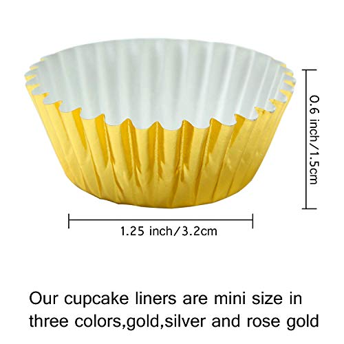 Elcoho 600 Pieces 1.25 Inch Mini Foil Metallic Cupcake Liners Muffin Paper Cases Baking Cups, Gold, Silver and Rose Gold