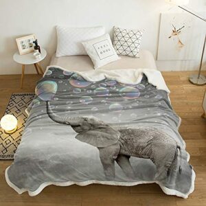 Prironde Elephant Sherpa Fleece Throw Blanket for Bed Couch Blowing Bubbles Fantasy Decor Reversible Sherpa Plush Blankets,Soft Cozy Throws for Women Adults Teens Kids 39" Wx49 L