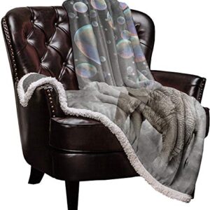 Prironde Elephant Sherpa Fleece Throw Blanket for Bed Couch Blowing Bubbles Fantasy Decor Reversible Sherpa Plush Blankets,Soft Cozy Throws for Women Adults Teens Kids 39" Wx49 L