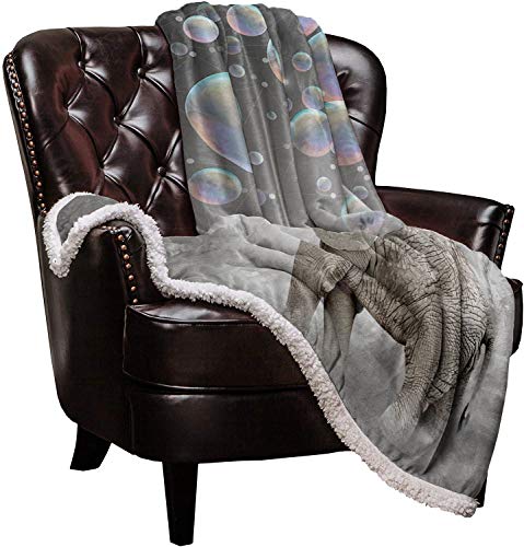 Prironde Elephant Sherpa Fleece Throw Blanket for Bed Couch Blowing Bubbles Fantasy Decor Reversible Sherpa Plush Blankets,Soft Cozy Throws for Women Adults Teens Kids 39" Wx49 L