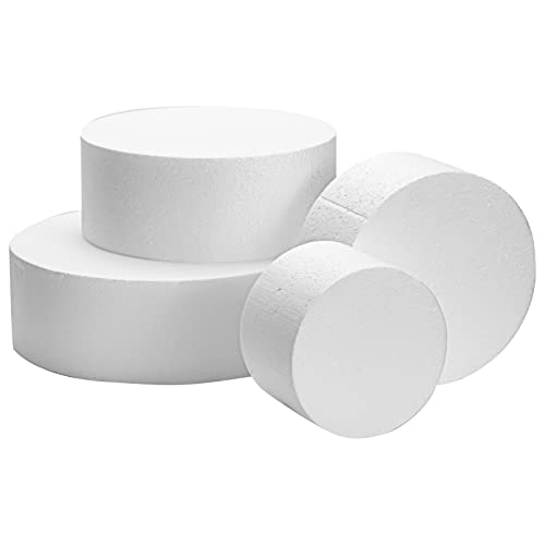 4-Piece Round Foam Cake Dummies for 16" Tall Fake Wedding Cake in 4 Sizes, for Decorating and Crafts, Baking Displays, Wedding Cake Design (6, 8, 10, and 12-Inch Sizes)