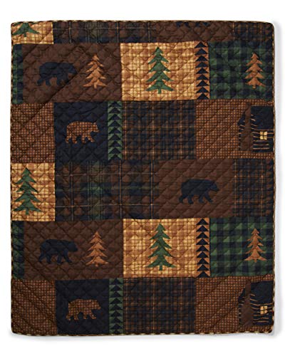 Donna Sharp Throw Blanket - Brown Bear Cabin Lodge Decorative Throw Blanket with Square Patchwork