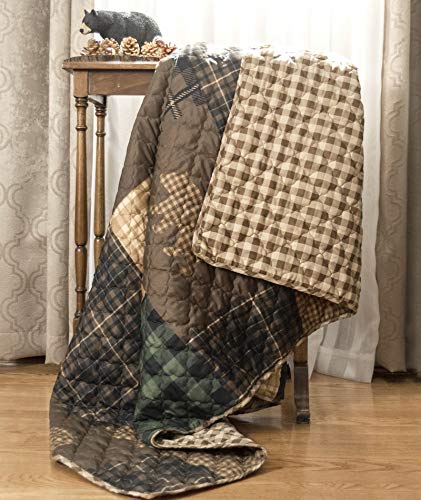 Donna Sharp Throw Blanket - Brown Bear Cabin Lodge Decorative Throw Blanket with Square Patchwork