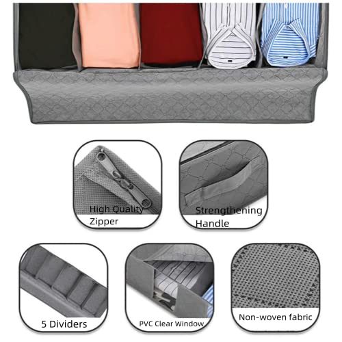 HAN SHENG 2 Pcs Zipper Under Bed Storage Bags Containers Clothes Storage Organizer Zippered Organizer Bags Foldable Underbed Storage Organizers with Clear Window for Bedrooms