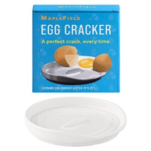 [1 pack] dual purpose egg cracker tool & spoon rest for kitchen counter - simple use egg breaker tool contains the mess - ceramic & stylish spoon holder for kitchen counter