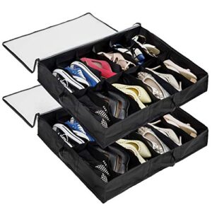 surblue 12 pairs under bag shoe organizer storage bag size 2 pair (black)