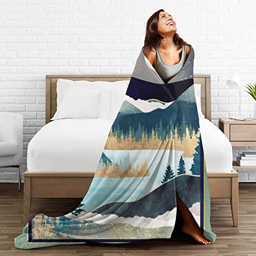 Mountain Forest Moonlight Blankets 50"X40" Ultra Soft Flannel Throw Blanket Plush Cozy Throws for Sofa Bed Micro Fleece Blanket for Adults Kids