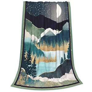 Mountain Forest Moonlight Blankets 50"X40" Ultra Soft Flannel Throw Blanket Plush Cozy Throws for Sofa Bed Micro Fleece Blanket for Adults Kids