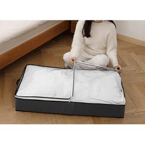 Easy to Fold Under Bed Storage Bag 2 Bags Can Store Blankets Clothes,Comforter Easily Storage Bag Transparent Moisture-Proof (Black)