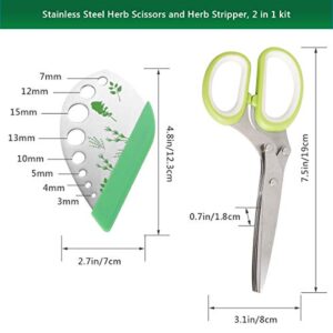 Herb Scissors Herb Stripper Set, Luxiv Stainless Steel Herb Cutter Tools 5-Blades Scissors with Herb Stripping Tool, Safe Cover, Cleaning Comb Multi-blade Herb Shears 2 IN 1 Herb Tools Kits (Green)