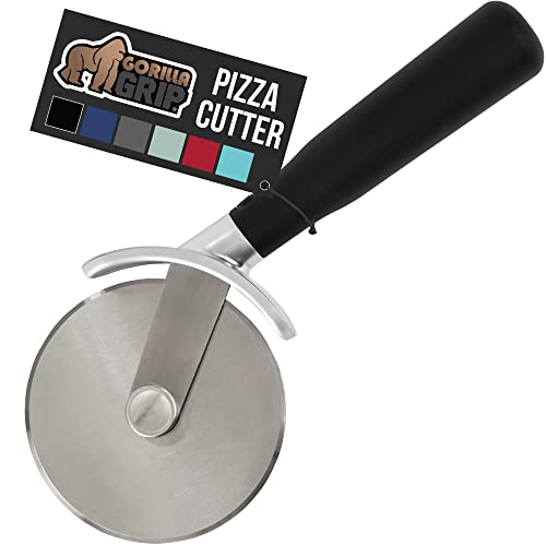 Gorilla Grip Large Pizza Cutter Wheel, 9 Inch, Sharp Stainless Steel Blade, Rust Resistant, Comfort Handle, Thumb Guard Protection, Slice Thick or Thin Pizzas, Pie Crust, Pastries in Seconds, Black