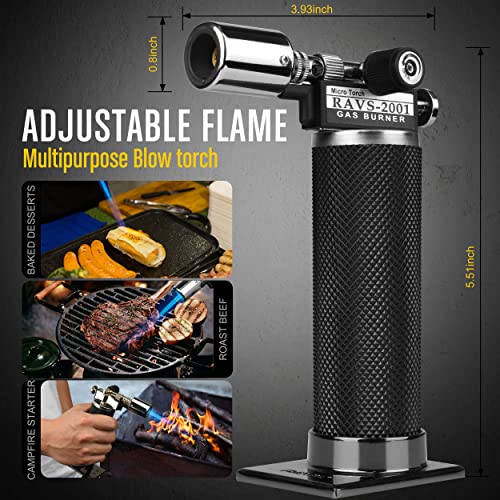 ravs Butane Torch, Refillable Kitchen Torch Lighter with Safety Lock and Adjustable Flame, Creme Brulee Kitchen Food Torch for Baking, Culinary Cooking Torch, Blow Torch - Butane Gas Not Included