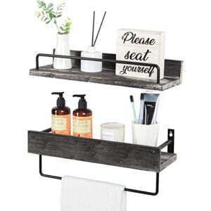 j jackcube design set of 2 floating bathroom shelves, rustic wood bathroom wall organizer with towel bar for over toilet, kitchen spice rack, laundry shelf -mk600a