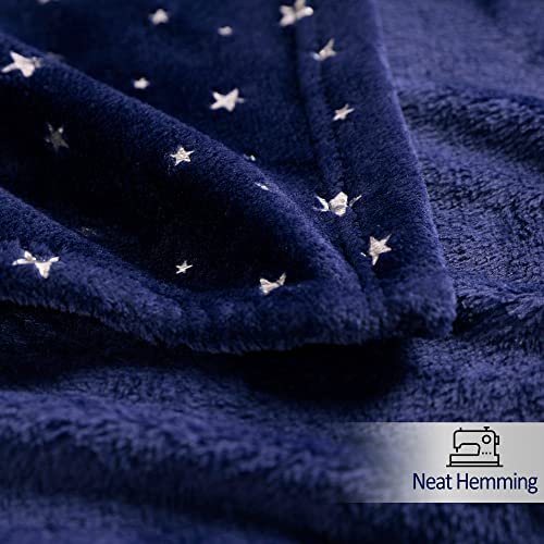 Stellhome Navy Blue Throw Blanket, Ultra Soft Thick Flannel Star Foil Print Fleece Bed Blanket for Sofa Couch, Twin Size 80"x65"