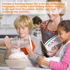 Farielyn-X 2 Packs 9 Inch Bread Banneton Proofing Basket - Baking Dough Bowl Gifts for Bakers Proving Baskets for Sourdough Lame Bread Slashing Scraper Tool Starter Jar Proofing Box