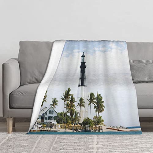 Flannel Blankets for Bed,Hillsboro Lighthouse Pompano Beach Florida Atlantic Ocean Palms Coast,Soft Throw Blanket Luxury Flannel Lap Blanket 50x60