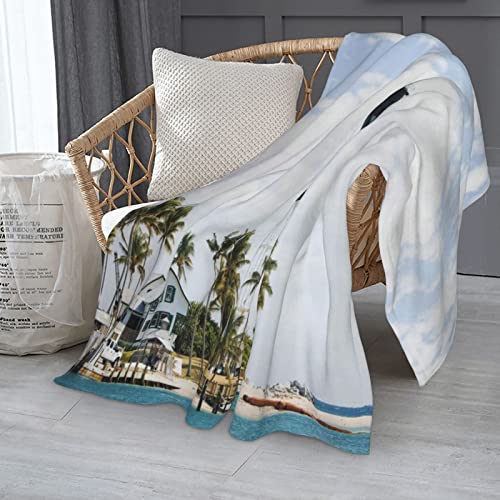 Flannel Blankets for Bed,Hillsboro Lighthouse Pompano Beach Florida Atlantic Ocean Palms Coast,Soft Throw Blanket Luxury Flannel Lap Blanket 50x60