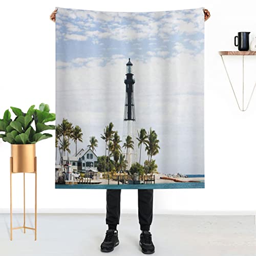 Flannel Blankets for Bed,Hillsboro Lighthouse Pompano Beach Florida Atlantic Ocean Palms Coast,Soft Throw Blanket Luxury Flannel Lap Blanket 50x60