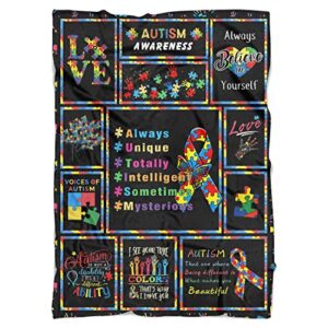 Autism Blanket Puzzle Cure Awareness Flannel Throw Gift for Childs Teens Adults Super Soft Snuggle Breathable Bed Sofa Couch Meaningful Colorful Foldable Unisex 150x200 Black 60x80