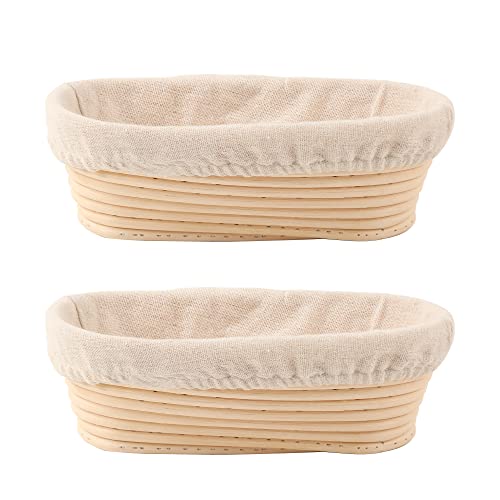 DOYOLLA Bread Proofing Baskets Set of 2 10 inch Oval Shaped Dough Proofing Bowls w/Liners Perfect for Professional & Home Sourdough Bread Baking