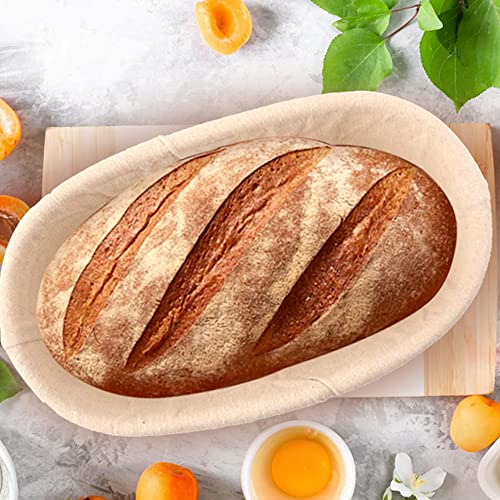 DOYOLLA Bread Proofing Baskets Set of 2 10 inch Oval Shaped Dough Proofing Bowls w/Liners Perfect for Professional & Home Sourdough Bread Baking