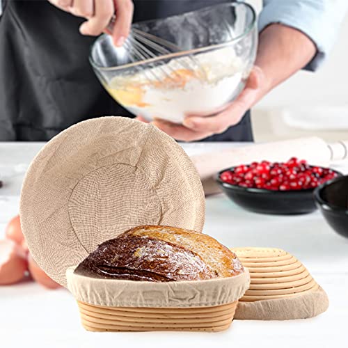 DOYOLLA Bread Proofing Baskets Set of 2 10 inch Oval Shaped Dough Proofing Bowls w/Liners Perfect for Professional & Home Sourdough Bread Baking