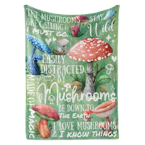 InnoBeta Mushroom Blanket, Best Gifts for Mushroom Lovers, Unique Mushroom Design, Throw Blanket Gifts for Women, Family, Friends, Flannel Plush Blankets - Mushroom Quotes - 50"x 65"