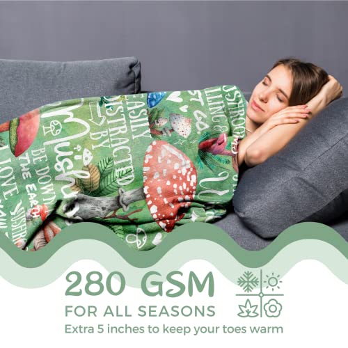 InnoBeta Mushroom Blanket, Best Gifts for Mushroom Lovers, Unique Mushroom Design, Throw Blanket Gifts for Women, Family, Friends, Flannel Plush Blankets - Mushroom Quotes - 50"x 65"