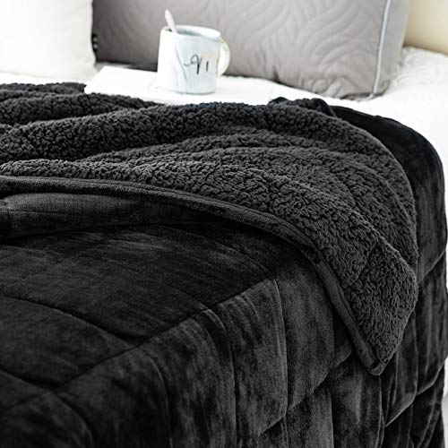 Wemore Sherpa Fleece Weighted Blanket for Adult 15 lbs Dual Sided Cozy Fluffy Heavy Blanket,Ultra Fuzzy Throw Blanket with Soft Plush Flannel Top,60 x 80 inches Black on Both Sides