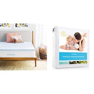 linenspa, queen 2 inch gel infused memory foam mattress topper & premium smooth waterproof mattress protector- vinyl free waterproof mattress cover, queen, white