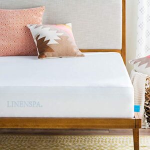 Linenspa, Queen 2 Inch Gel Infused Memory Foam Mattress Topper & Premium Smooth Waterproof Mattress Protector- Vinyl Free Waterproof Mattress Cover, Queen, White