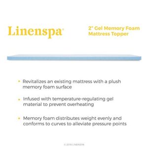 Linenspa, Queen 2 Inch Gel Infused Memory Foam Mattress Topper & Premium Smooth Waterproof Mattress Protector- Vinyl Free Waterproof Mattress Cover, Queen, White