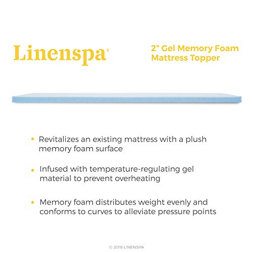 Linenspa, Queen 2 Inch Gel Infused Memory Foam Mattress Topper & Premium Smooth Waterproof Mattress Protector- Vinyl Free Waterproof Mattress Cover, Queen, White