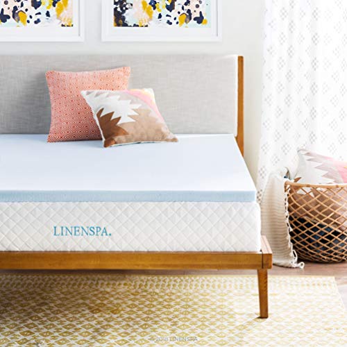 Linenspa, Queen 2 Inch Gel Infused Memory Foam Mattress Topper & Premium Smooth Waterproof Mattress Protector- Vinyl Free Waterproof Mattress Cover, Queen, White