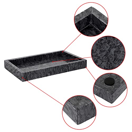 Hipiwe Natural Marble Tray for Kitche Bathroom Desktop Coffee Table, Stone Vanity Organizer Tray Decorative Tray Plate Holder for Tissues, Candles, Towel, Plant (Black)