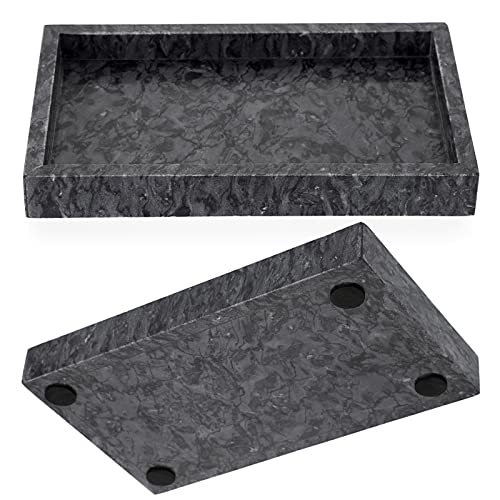 Hipiwe Natural Marble Tray for Kitche Bathroom Desktop Coffee Table, Stone Vanity Organizer Tray Decorative Tray Plate Holder for Tissues, Candles, Towel, Plant (Black)