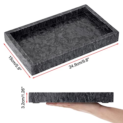 Hipiwe Natural Marble Tray for Kitche Bathroom Desktop Coffee Table, Stone Vanity Organizer Tray Decorative Tray Plate Holder for Tissues, Candles, Towel, Plant (Black)