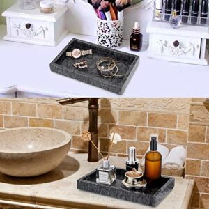 Hipiwe Natural Marble Tray for Kitche Bathroom Desktop Coffee Table, Stone Vanity Organizer Tray Decorative Tray Plate Holder for Tissues, Candles, Towel, Plant (Black)